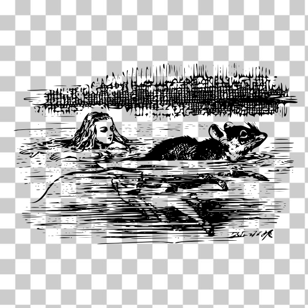 Free: SVG Alice In Wonderland - 8 - swimming with Mouse - nohat.cc