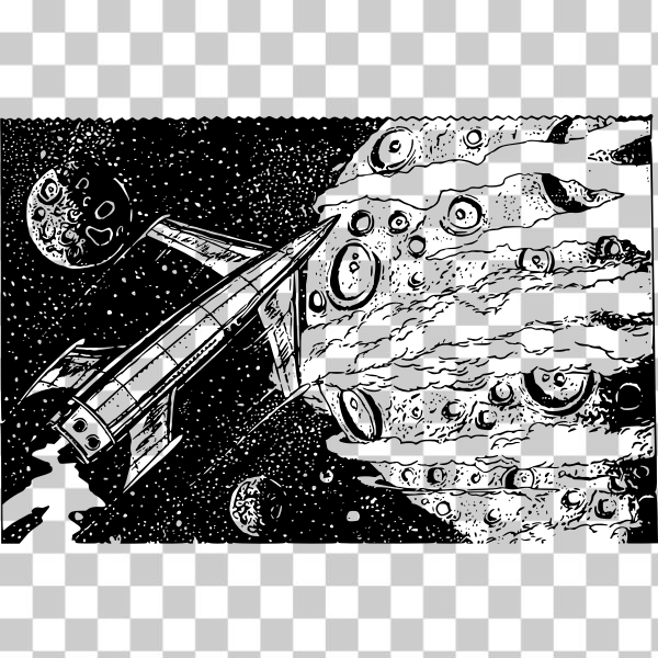 Free: SVG Comic sci-fi rocket and planet vector drawing - nohat.cc