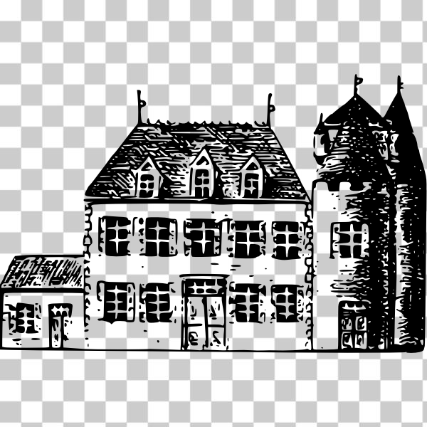 Free: SVG French chateau in black and white vector illustration - nohat.cc