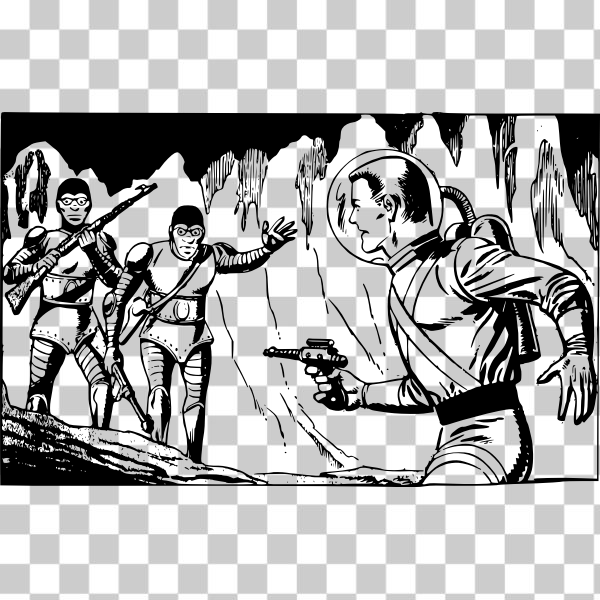 Free: SVG Ray gun and aliens comic scene vector graphics - nohat.cc