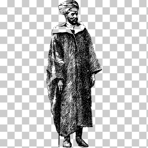 Free: SVG Vector graphics of man in cloak and turban in black and white ...