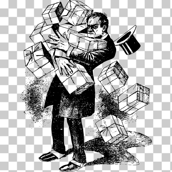 Free: SVG Vector illustration of man trying to carry too many boxes ...