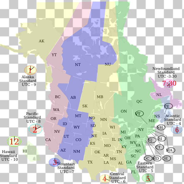 Free: SVG Vector map of USA and Canada time zones - nohat.cc