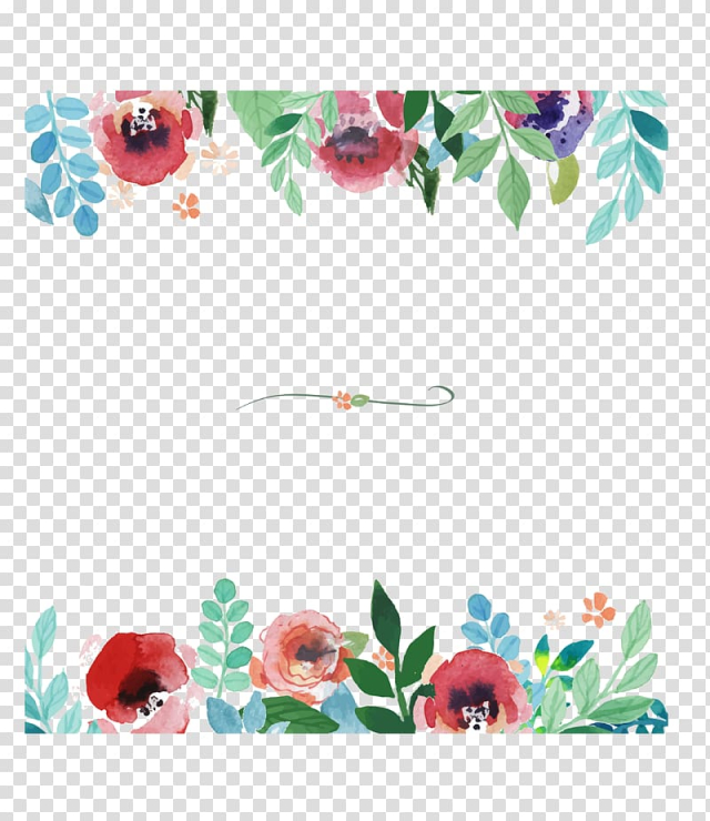 Free: Teal and green floral digital frame , Flower Watercolor painting ...