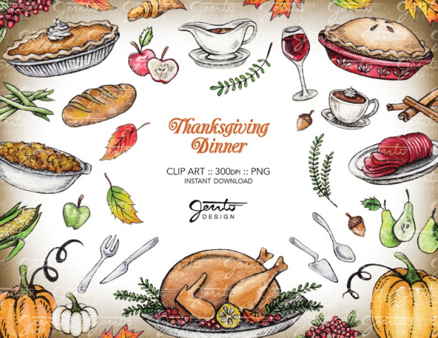 Free: Thanksgiving Dinner Clip Art Set Turkey Pumpkins Acorns | PNGio ...