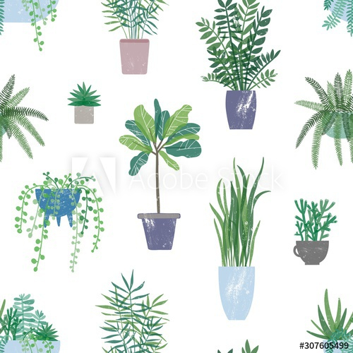 Free: Trendy houseplants seamless pattern - nohat.cc