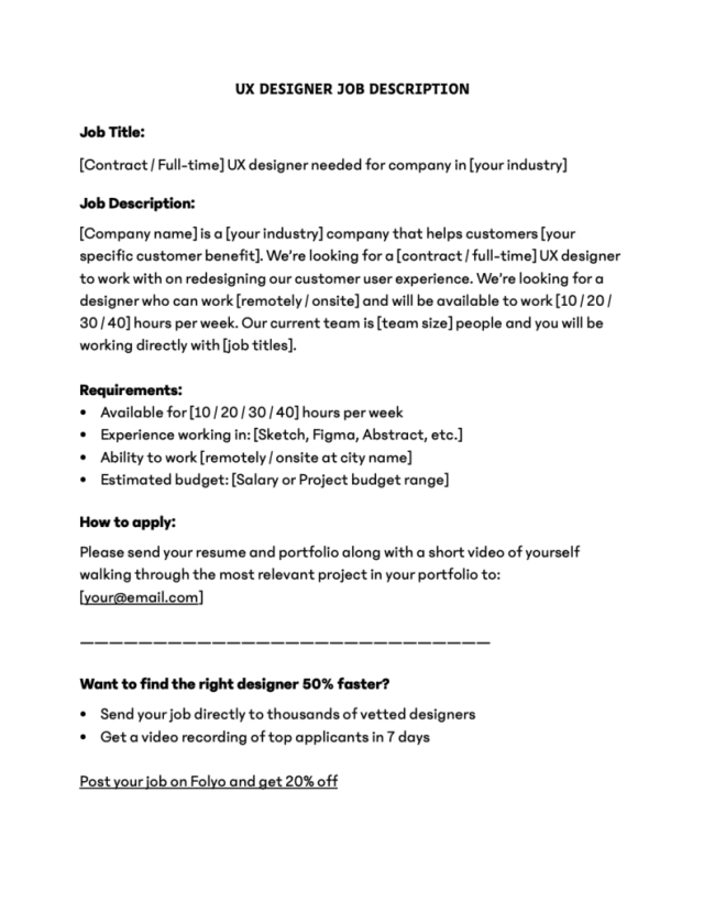 Free: UX Designer Job Description Free Sample Template - Folyo - nohat.cc