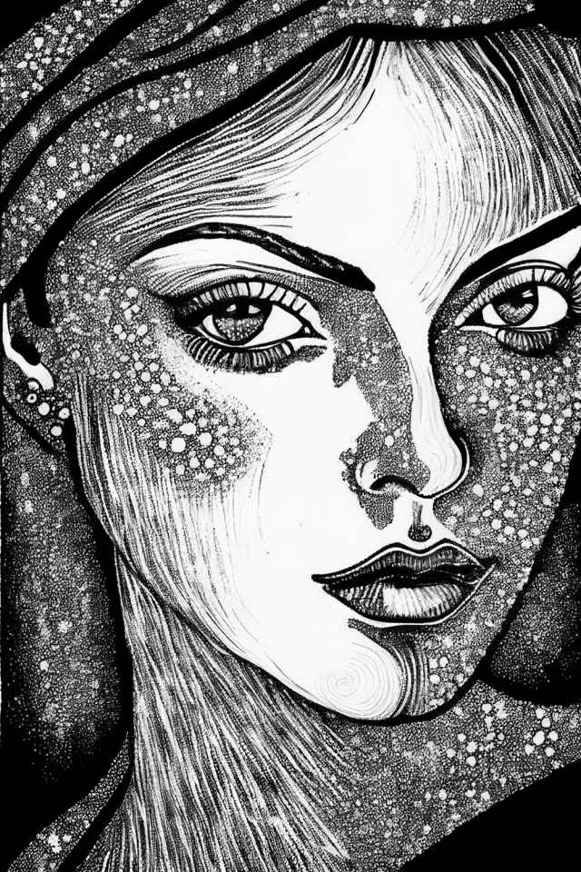 Free: Vertical pen art of a mysterious woman's face illustration - nohat.cc