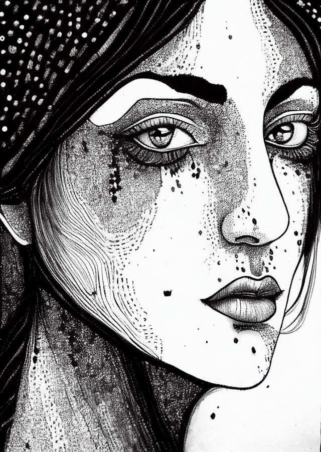 Free: Vertical pen art of a mysterious woman's face illustration - nohat.cc