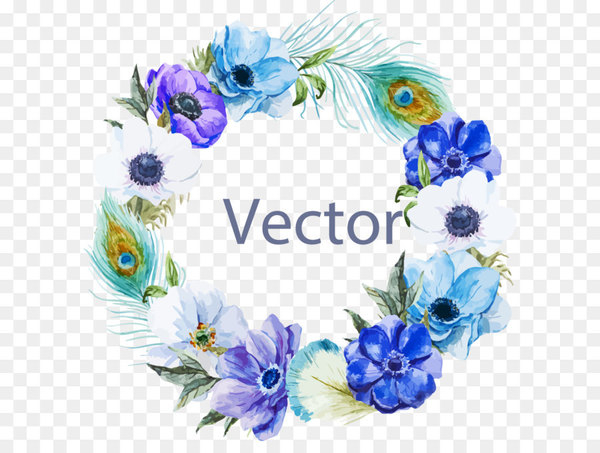 Free: Watercolor painting Boho-chic Illustration - Blue border - nohat.cc