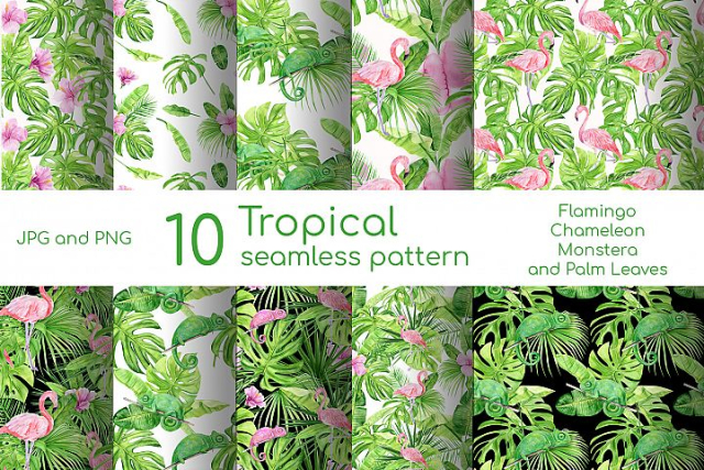Free: Watercolor tropical seamless pattern with pink flamingo - nohat.cc