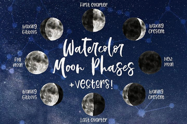 Free: Watercolor & Vector Moon Phases Clip Art - nohat.cc