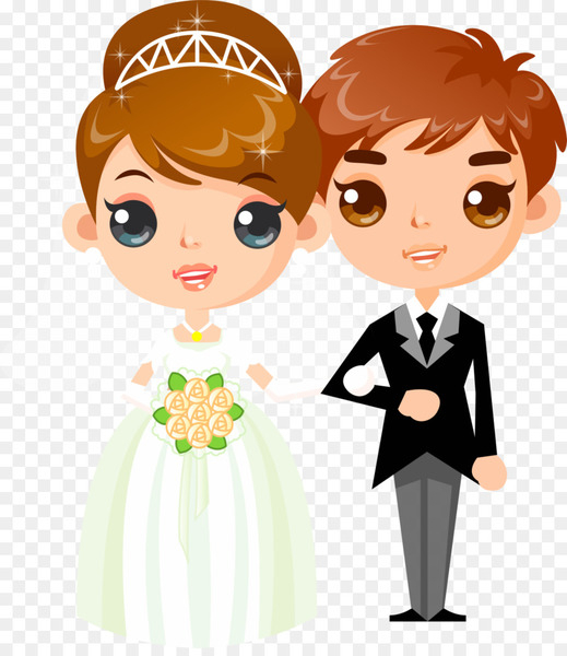 Free: Wedding invitation Cartoon Drawing Clip art - Bride and groom ...