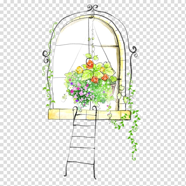 Free: Window Cartoon Watercolor painting Illustration, Hand-painted ...