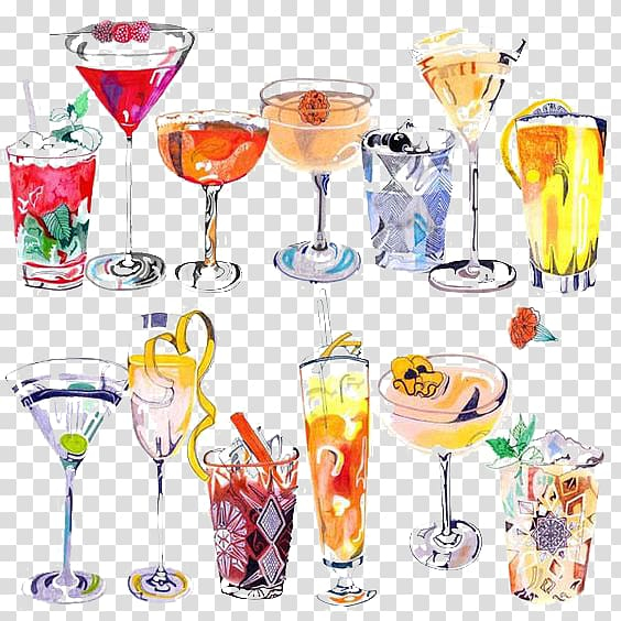 Free: Wine glass lot, Cocktail Drawing Art Drink Illustration, Drink ...