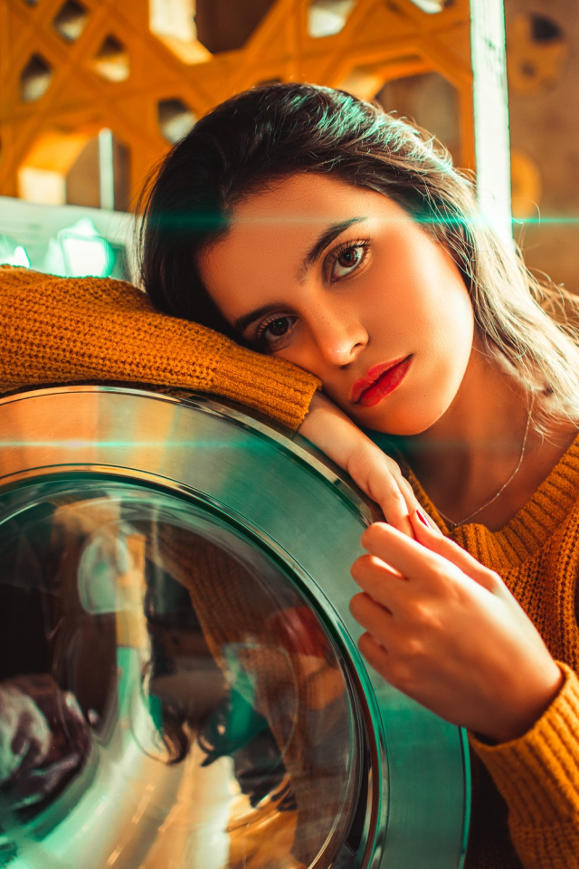 Free: Woman Leaning On Washing Machine - nohat.cc